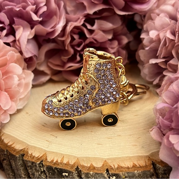 Accessories | Purple And Gold Crystal Roller Skate Keychain Charm ...